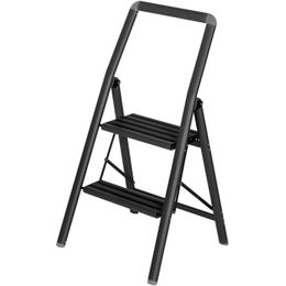 Wenko Trittleiter "Modell Alu-Compact, Klapptritt", B/H/L: 45,5cm x 91,5cm x 6cmschwarz, Leitern, leichte, mit Anti-Rutsch-F&uuml;&szlig;en zusammenklappbare