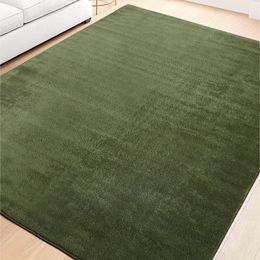 Teppich ANDIAMO, B:80cm H:16mm L:150cm, gr&uuml;n, Polyester, Wohnzimmer, Teppiche, "Arezzo", Uni Farben, weicher Flor, waschbar, ideal im Wohnzimmer &