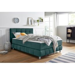 Boxspringbett Home Affaire, B:154cm L:211cm, blau, Struktur (100% Polyester);Bezug der Spiegelfl&auml;che Matratzendrell aus 100% Polyester;Samtoptik