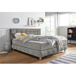 Boxspringbett Home Affaire, B:194cm L:211cm, grau, Struktur (100% Polyester);Bezug der Spiegelfl&auml;che Matratzendrell aus 100% Polyester;Samtoptik