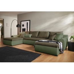 Wohnlandschaft Home Affaire, B:366cm H:85cm T:176cm, gr&uuml;n, 100% Polyester, Sofas, "Win U-Form, B: 366 cm - OTTO. Verl&auml;ssliche Qualit&auml;t.", mit