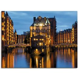 Wandbild Artland, B:120cm H:90cm T:1,8cm, blau, Leinwand, Wohnzimmer, Bilder, "Teil der alten Speicherstadt in Hamburg", als Leinwandbild, Poster in