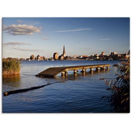 Leinwandbild Artland, B:80cm H:60cm T:1,8cm, blau, Leinwand, Wohnzimmer, Bilder, "Blick auf Rostock", auf Holzrahmen gespannt