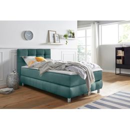 Boxspringbett Home Affaire, B:104cm L:211cm, blau, Struktur (100% Polyester);Bezug der Spiegelfl&auml;che Matratzendrell aus 100% Polyester;Samtoptik