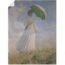 Poster Artland, B:45cm H:60cm T:0,1cm, blau, Papier, Wohnzimmer, Bilder, "Frau mit Sonnenschirm, Susanne Hosched&eacute;", ohne Rahmen
