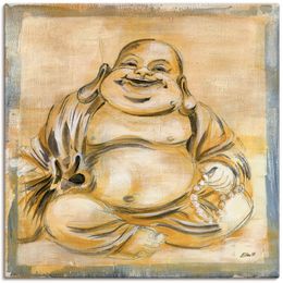 Wandbild Artland, B:40cm H:40cm, beige, Leinwand, Wohnzimmer, Bilder, "Fr&ouml;hlicher Buddha I", als Leinwandbild, Poster in verschied. Gr&ouml;&szlig;en