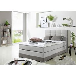 Boxspringbett Home Affaire, B:133cm L:210cm, grau, Komplettbetten, inklusive Topper und Wendekissen