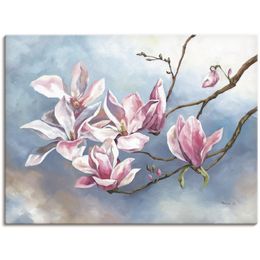 Leinwandbild Artland, B:120cm H:90cm, pink, Wohnzimmer, Bilder, "Magnolienzweig", auf Holzrahmen gespannt