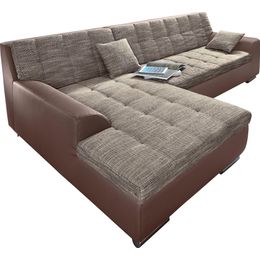 Ecksofa DOMO collection, B:267cm H:83cm T:178cm, braun, Kunstleder Softlux / Struktur (90% Polyester; 10% Polyacryl);Microfaser-Primabelle (100%