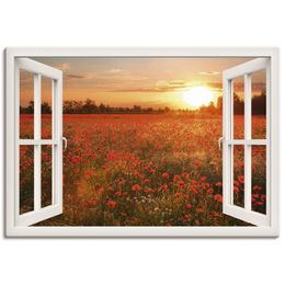 Wandbild Artland, B:100cm H:70cm T:1,8cm, wei&szlig;, Leinwand, Wohnzimmer, Bilder, "Fensterblick Mohnblumenfeld", als Leinwandbild, Poster in verschied.
