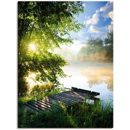 Wandbild Artland, B:60cm H:80cm, gr&uuml;n, Wohnzimmer, Bilder, "Angelsteg am Morgen", als Alubild, Leinwandbild, Poster in verschied. Gr&ouml;&szlig;en