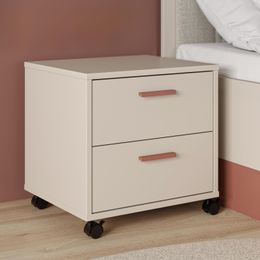 Nachtkommode FORTE, B:48,9cm H:48cm T:41,5cm, beige, Holzwerkstoff, Sideboards, "Milles Jugendzimmer", Nako auf Rollen, Schubk&auml;sten Vollauszug