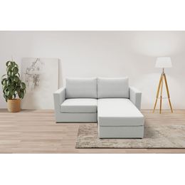 2-Sitzer DOMO collection, B:178cm H:90cm T:80cm, silber, 100% Polyester, Sofas, "Bibury smartes, modulares Ecksofa aus Sofa & Hocker mit