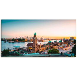 Wandbild Artland, B:60cm H:30cm, beige, Wohnzimmer, Bilder, "Hamburg Hafen und Landungsbr&uuml;cken", als Alubild, Leinwandbild, Poster in verschied.