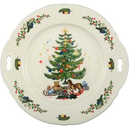 Seltmann Weiden Kuchenplatte "Marieluise Weihnachten", B/H/L: 25,8cm x 2,6cm x 27,1cmbunt, Servierplatten, Platte rund mit Griff, 27 x 26 cm, mit