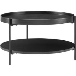 Couchtisch Salesfever, B:69cm H:39cm T:69cm, schwarz, MDF mit Eschenholzfurnier, Metall, Wohnzimmer, Tische, "Chicago mit 2 Ablagefl&auml;chen &ndash; moderner