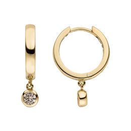 Jobo Damen Paar Creolen "rund Ohrringe 22 mm", Gelbgold 333gelbgold 333, wei&szlig;, Gelbgold 333, Ohrringe, 8 Karat 333 Gold mit 2 Zirkonia