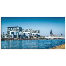 Wandbild Artland, B:150cm H:75cm, blau, Wohnzimmer, Bilder, "K&ouml;ln Kranh&auml;user und Dom", als Alubild, Leinwandbild in verschied. Gr&ouml;&szlig;en