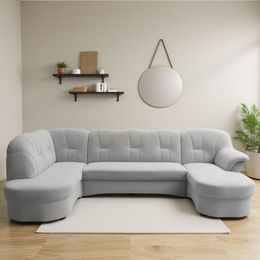 Wohnlandschaft DOMO collection, B:293cm H:84cm T:182cm, silber, 100% Polyester, Sofas, "Flores auch in Leder-Bezug, B/T/H: 293/180/86 cm, U-Form",