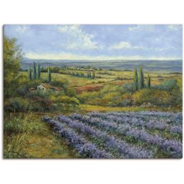 Wandbild Artland, B:60cm H:45cm T:1,8cm, blau, Leinwand, Wohnzimmer, Bilder, "Lavendelfelder in der Provence", auf Holzrahmen gespannt