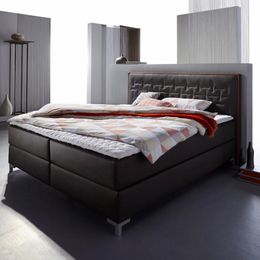 Boxspringbett Home Affaire, B:189cm L:212cm, grau, Bezug Topper 100% Polyester;Kunstleder, Komplettbetten, "Coos", mit besonderer Steppung im
