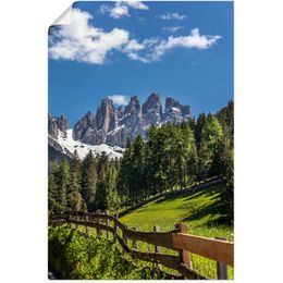 Wandbild Artland, B:40cm H:60cm T:0,1cm, gr&uuml;n, Papier, Wohnzimmer, Bilder, "Villn&ouml;sstal mit Dolomiten, S&uuml;dtirol", ohne Rahmen