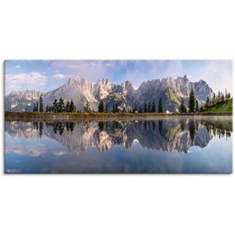 Wandbild Artland, B:100cm H:50cm, blau, Wohnzimmer, Bilder, "Wilder Kaiser in Tirol", als Alubild, Leinwandbild, Poster in verschied. Gr&ouml;&szlig;en