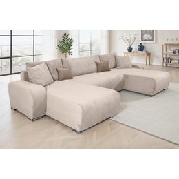 Wohnlandschaft Collection AB, B:314cm H:41cm T:169cm, beige, 100%Polyester, Sofas, "Paola U-Form, Breite 314 cm", Wohnlandschaft,2