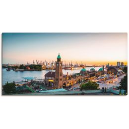 Wandbild Artland, B:100cm H:50cm, beige, Wohnzimmer, Bilder, "Hamburg Hafen und Landungsbr&uuml;cken", als Alubild, Leinwandbild, Poster in verschied.
