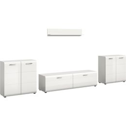 Wohnwand Inosign "FLORENZ, 4-teilige Wohn-Kombination, hochwertige MDF-Front", wei&szlig; hochglanz tiefzieh, B:350cm H:160cm T:41cm, Holzwerkstoff, Kastenm&ouml;bel-Sets, Wohnwand, Wohn-Kombination, Wohnzimmer-M&ouml;bel, Wohnzimmer,Kombination, Kombi