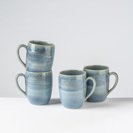 GIPFELST&Uuml;CK Becher "Tiefer See", &Oslash; 8cm x 10,5cm, 275ml, 4 tlg.blau, gr&uuml;n, Trinkgef&auml;&szlig;e, Scandi-Style, Reaktivglasur, jedes St&uuml;ck ein Unikat, 4-teilig