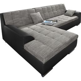 Ecksofa DOMO collection, B:267cm H:83cm T:178cm, schwarz, Kunstleder Softlux / Struktur (90% Polyester; 10% Polyacryl);Microfaser-Primabelle (100%
