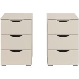 Nachtkommode Rauch "Nachttisch Nachtschrank Nachtkonsole MARLENE Griffmulden Landhausstil", beige (champagner), B:40cm H:61cm T:42cm, Holzwerkstoff, Sideboards, mit je 3 ger&auml;umigen Schubladen und Soft-Close-Funktion MADE IN GERMANY