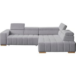 Ecksofa exxpo - SOFA FASHION "Elianos, hoher Sitzkomfort, aufwendige Kreuzsteppung im Sitz, L-Form", grau, B:307cm H:73cm T:201cm, Sofas, Ecksofa, Kopfteile & Sitztiefe verstellbar, ohne Bettfunktion