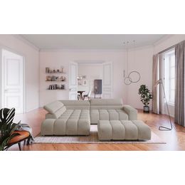 Ecksofa COTTA, B:310cm H:70cm T:225cmplatinum, 100% Polyester, Wohnzimmer, Sofas, "Orion L-Form", mit Kopfteilverstellung & 5 Nierenkissen