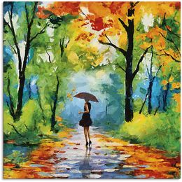Wandbild Artland, B:100cm H:100cm, bunt, Wohnzimmer, Bilder, "Herbstlicher Spaziergang im Park", als Alubild, Leinwandbild, Poster in verschied.