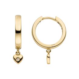 Jobo Damen Paar Creolen "Ohrringe mit Herz-Anh&auml;nger 21 mm", Gelbgold 333gelbgold 333, wei&szlig;, Gelbgold 333, Ohrringe, 8 Karat 333 Gold mit 2 Zirkonia