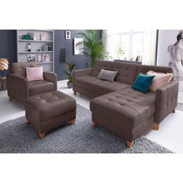 Ecksofa, B:217cm H:84cm T:157cm, braun, exxpo - SOFA FASHION, Luxus-Kunstleder;NaturLEDER (echtes Rindsleder) in Sitz und R&uuml;cken. Korpus in passendem