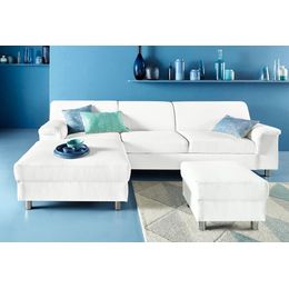 Ecksofa DOMO collection, B:251cm H:72cm T:80cm, wei&szlig;, Wohnzimmer, Sofas, "Jamie, modern und elegant, Fu&szlig;h&ouml;he 9cm, L-Form", wahlweise mit Bettfunktion