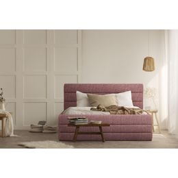 Polsterbett Home Affaire, B:193cm H:124cm L:234cm, rot, Struktur (70% recyceltes Polyester, 30% Polyester), Betten, "Merrit", Quernaht im Kopf- und