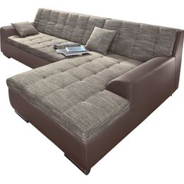 Ecksofa DOMO collection, B:267cm H:83cm T:178cm, braun, Kunstleder Softlux / Struktur (90% Polyester; 10% Polyacryl);Microfaser-Primabelle (100%