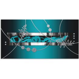 Wandbild Artland, B:100cm H:50cm, blau, Wohnzimmer, Bilder, "Silber abstrakt auf petrol", als Alubild, Leinwandbild, Poster in verschied. Gr&ouml;&szlig;en
