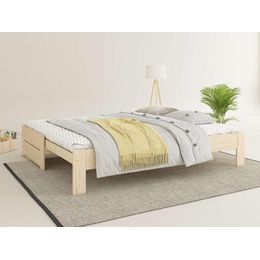 Massivholzbett OTTO HOME, B:96,9cm H:38,9cm L:204,1cm, beige, Betten, "Imme, ausziehbar 90cm-180cm, ideal f&uuml;r Schlafbesuch, mit Lattenrost", Massive