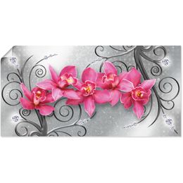Wandbild Artland, B:100cm H:50cm, pink, Wohnzimmer, Bilder, "rosa Orchideen auf Ornamenten", als Alubild, Leinwandbild, Poster in verschied. Gr&ouml;&szlig;en
