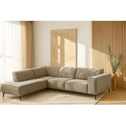 Ecksofa Home Affaire, B:275cm H:77cm T:210cm, grau, Struktur weich: (85% Polyester, 15% Nylon), Wohnzimmer, Sofas, "LORCAN mit Metallf&uuml;&szlig;en, Breite