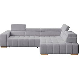 Ecksofa exxpo - SOFA FASHION "Elianos, hoher Sitzkomfort, aufwendige Kreuzsteppung im Sitz, L-Form", grau, B:307cm H:73cm T:201cm, Sofas, Ecksofa, Kopfteile & Sitztiefe verstellbar, mit Bettfunktion