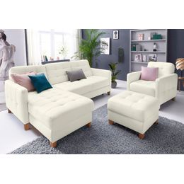 Ecksofa, B:217cm H:84cm T:157cm, wei&szlig;, exxpo - SOFA FASHION, Luxus-Kunstleder;NaturLEDER (echtes Rindsleder) in Sitz und R&uuml;cken. Korpus in passendem