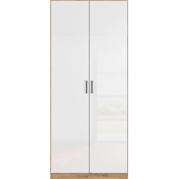 Mehrzweckschrank Rauch, B:91cm H:210cm T:41cmeiche artisan, hochglanz wei&szlig;, griffe graumetallic, Holzwerkstoff, K&uuml;che, Schr&auml;nke, "Garderobe