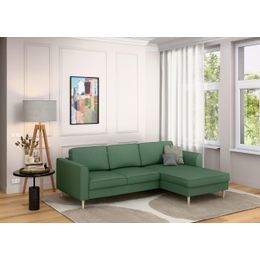 Ecksofa Home Affaire, B:232cm H:83cm T:161cm, gr&uuml;n, 100% Polyester, Wohnzimmer, Sofas, "Booster, whlw. mit Schlaffunktion & Bettkasten, Fu&szlig; Buche