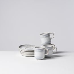 GIPFELST&Uuml;CK Espressotasse "Tiefer See", &Oslash; 5,5cm x 6,5cm, 90ml, 8 tlg., grau, Trinkgef&auml;&szlig;e, Scandi-Style, gl&auml;nzende Reaktivglasur, jedes St&uuml;ck ein